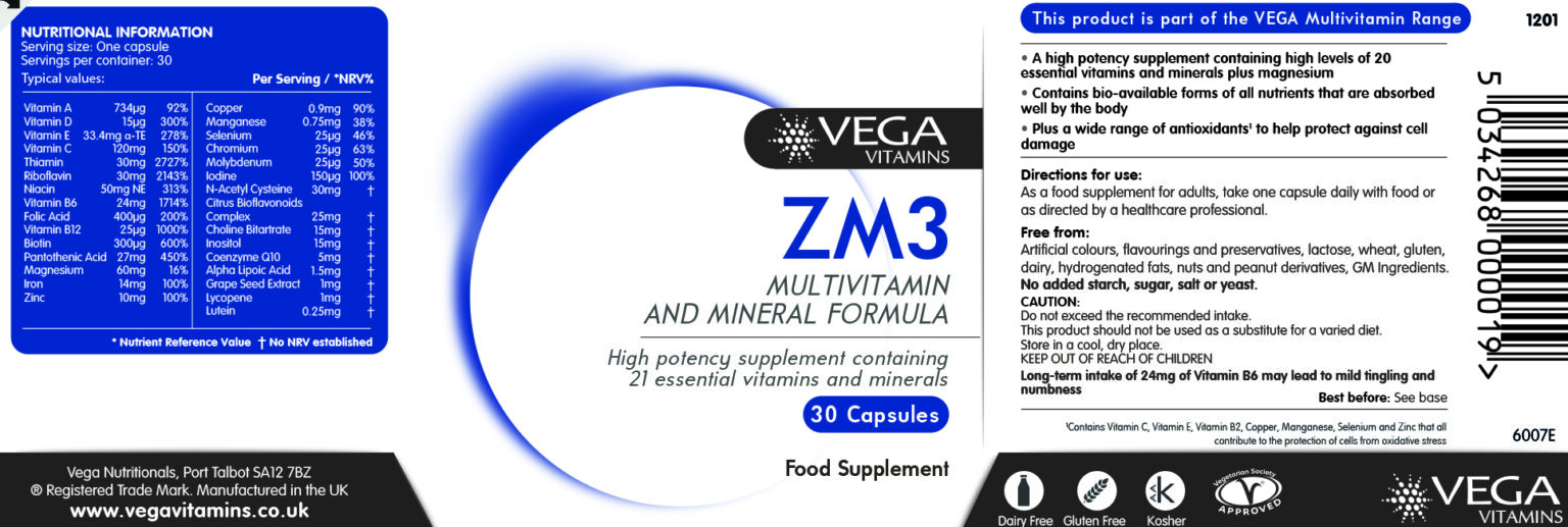 ZM3 Multivitamin and Mineral Formula Multivitamin - Vega Vitamins