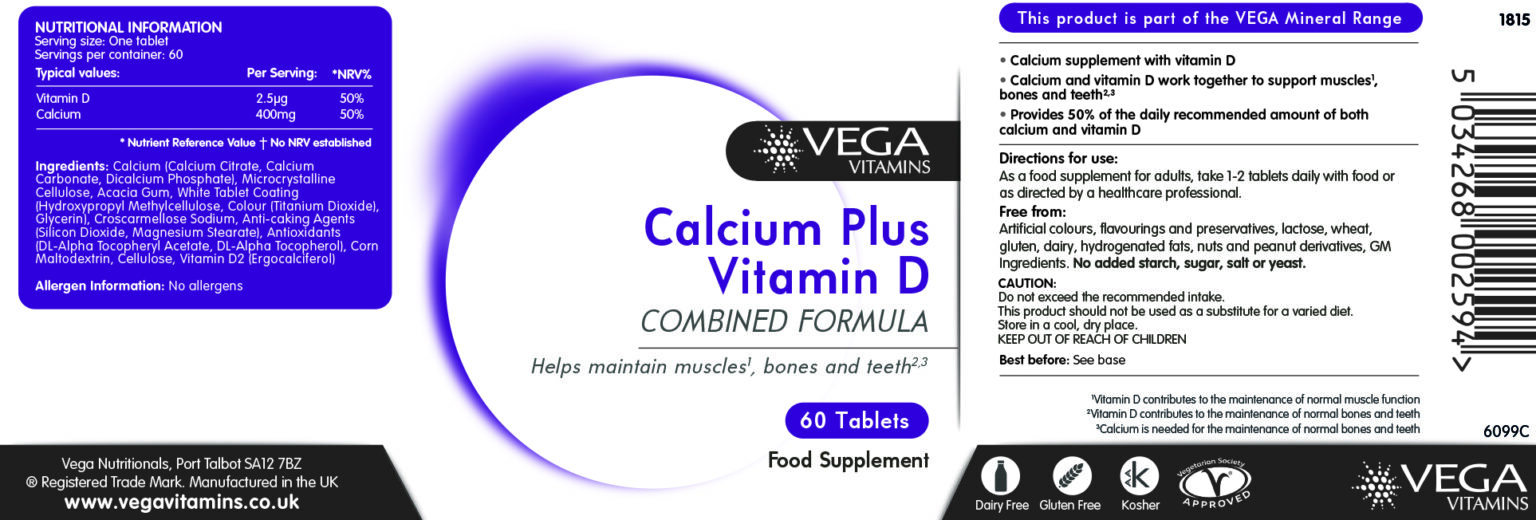 Calcium plus Vitamin D Combined Formula - Vega Vitamins